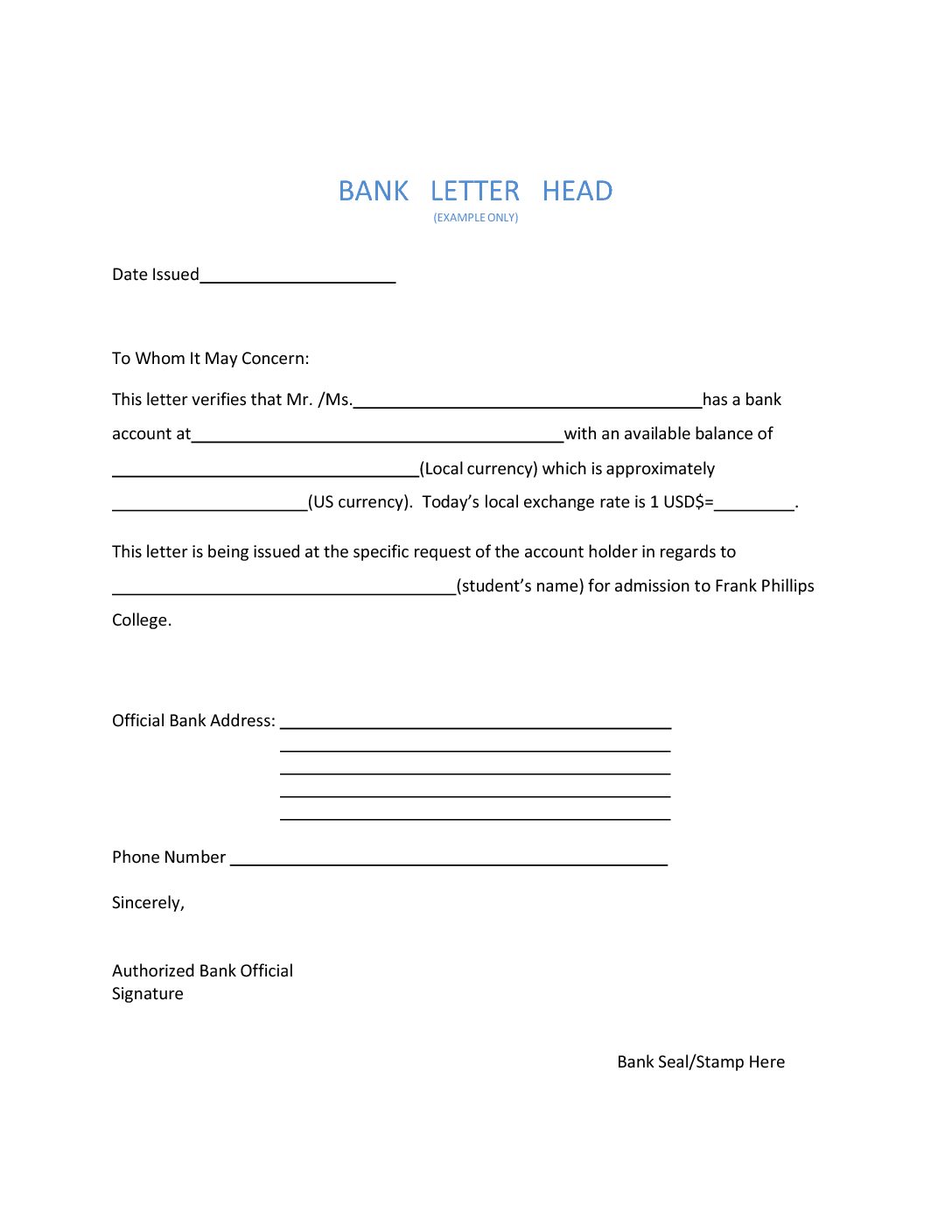 Bank Letter Format Sample Of A Bank Letter