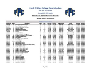 Spring 2023 Borger Campus Schedule - Frank Phillips College